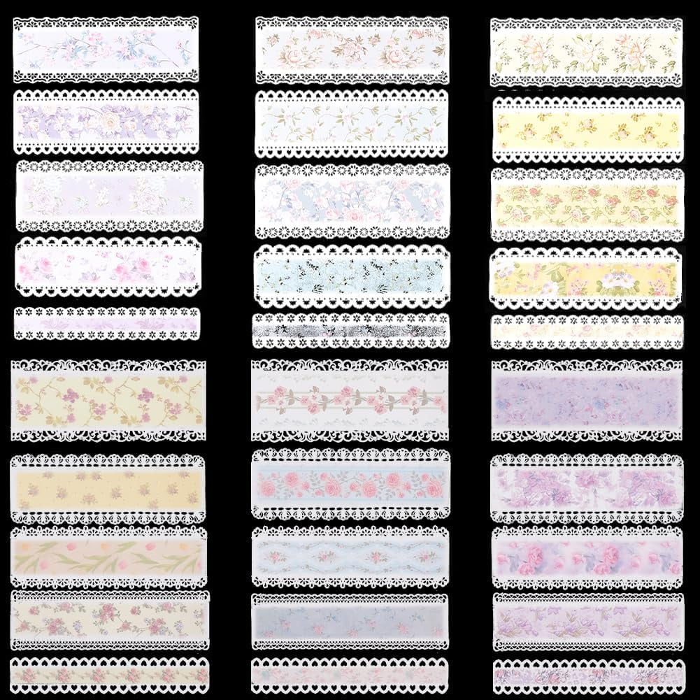 3 Styles Hallow Flower Lace Border Paper Sets 30Pcs Vintage Floral ...