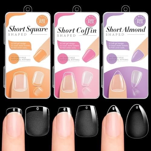 3 Styles Short Tips Kit - 720 count Half Matte Coffin, Almond, Square ...