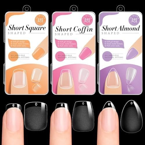 3 Styles Short Tips Kit - 720 count Half Matte Coffin, Almond, Square ...