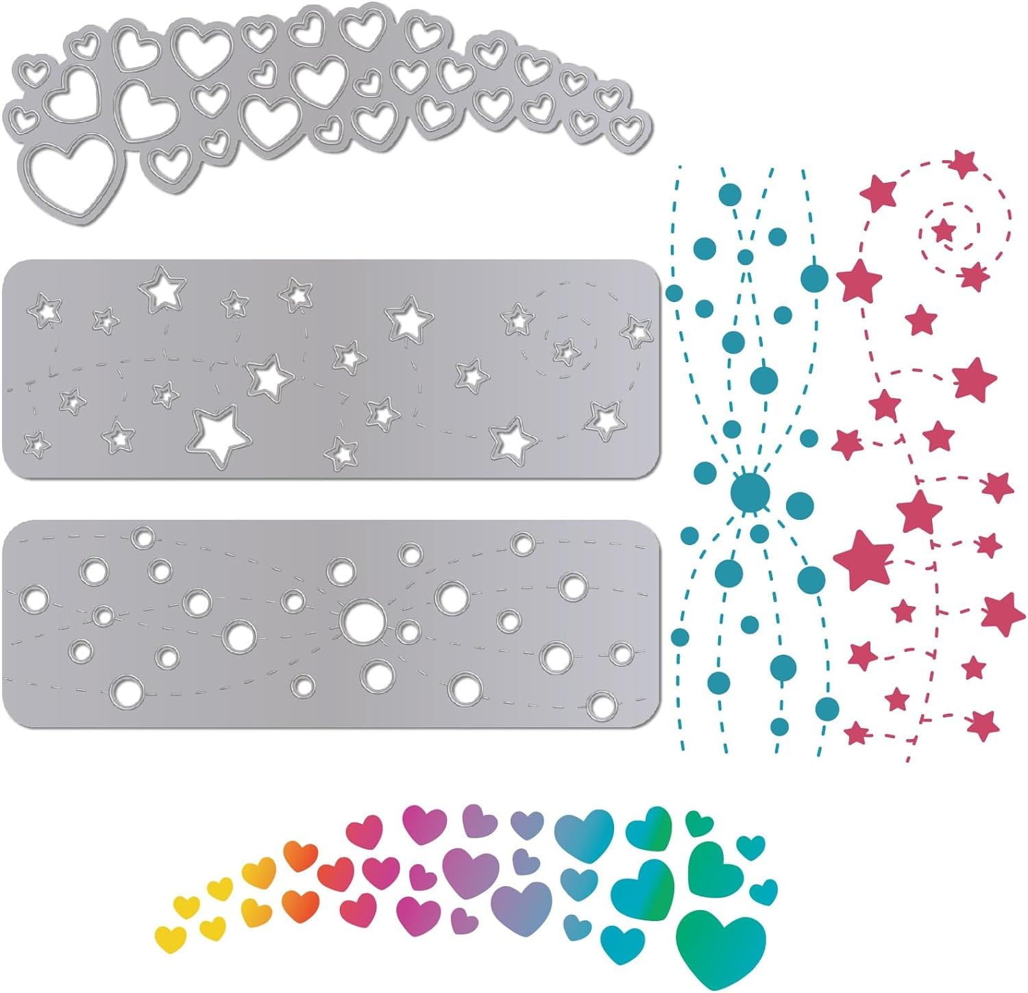 3 Styles Star Heart Die Cuts Stencils Spotty Line Background Metal ...