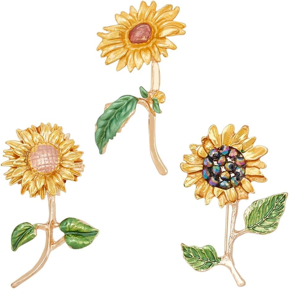 3 Styles Sunflower Enamel Lapel Pin Alloy Retro Sunflower Pins for ...