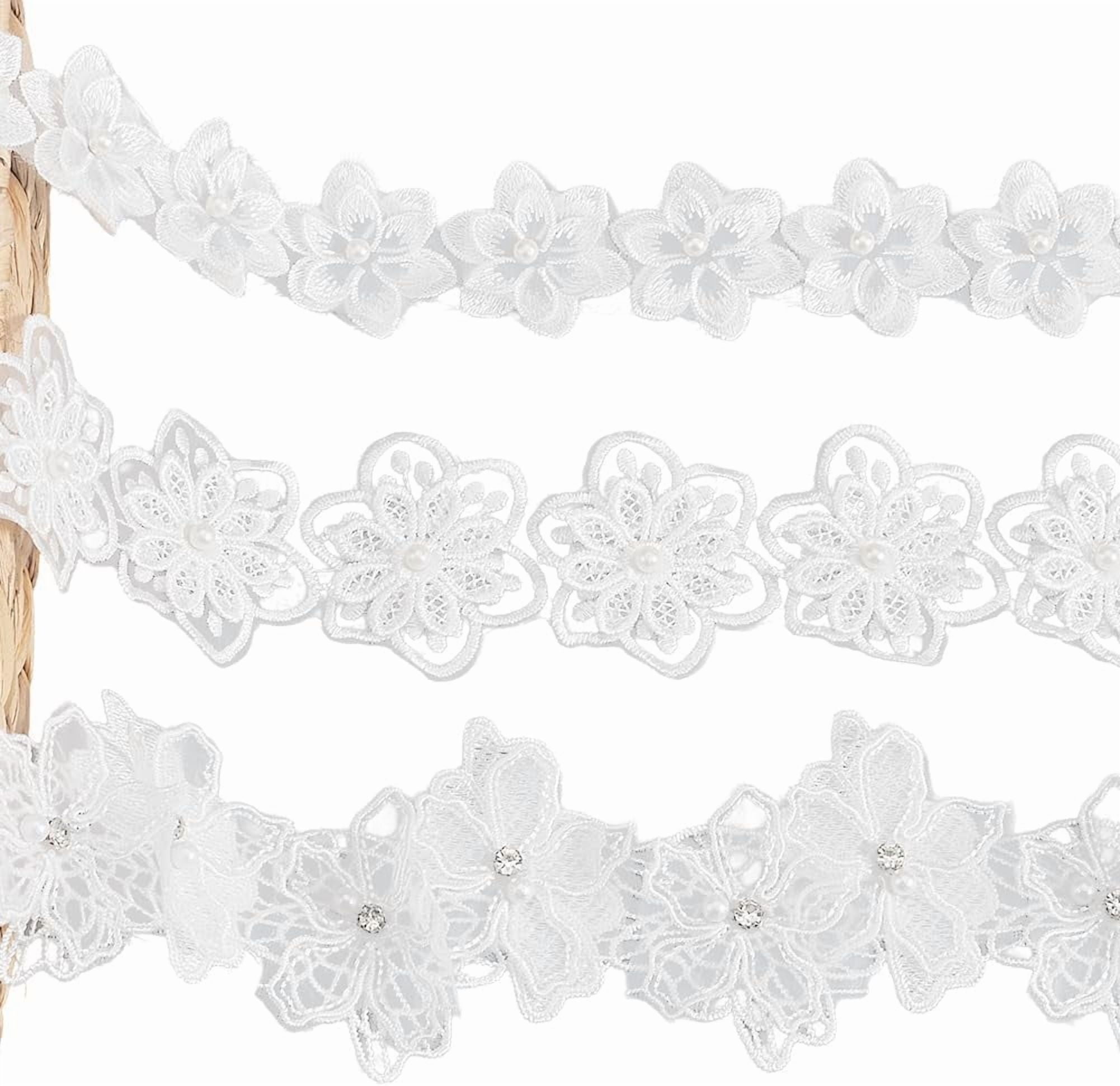 3 Styles White Flower Lace Trim Vintage Embroidered Applique Pearl ...
