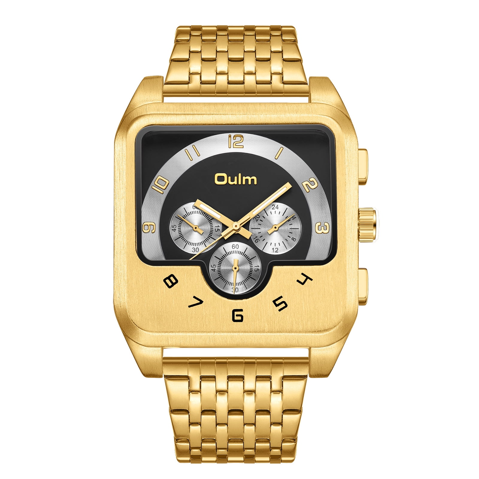 3 Sub-dials Quartz Mens Military Army Sport Wristwatch Gold Stainless ...