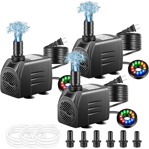 3 Submersible Pump with Light, Small Fountain Pump with Tubing ...