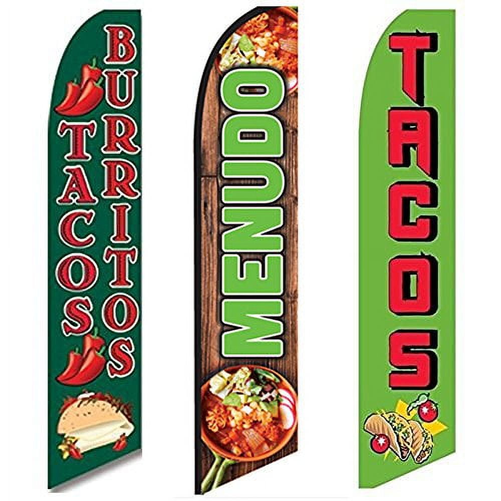 3 Swooper Flags Open Restaurant SPECIAL Tacos Burritos & Menudo Sale ...