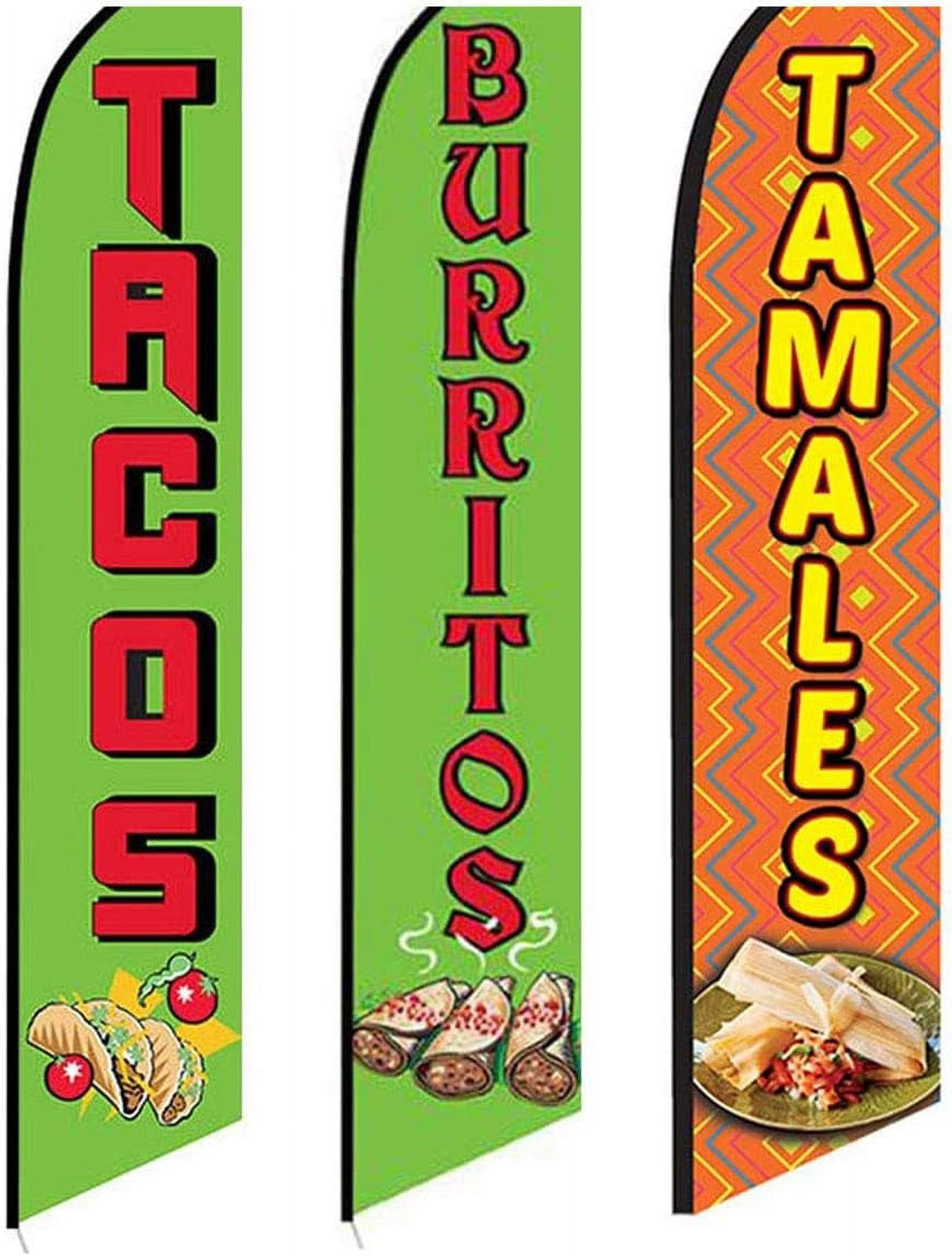 3 Swooper Flags Tacos Burritos & Tamales Food Special Open Sale ...