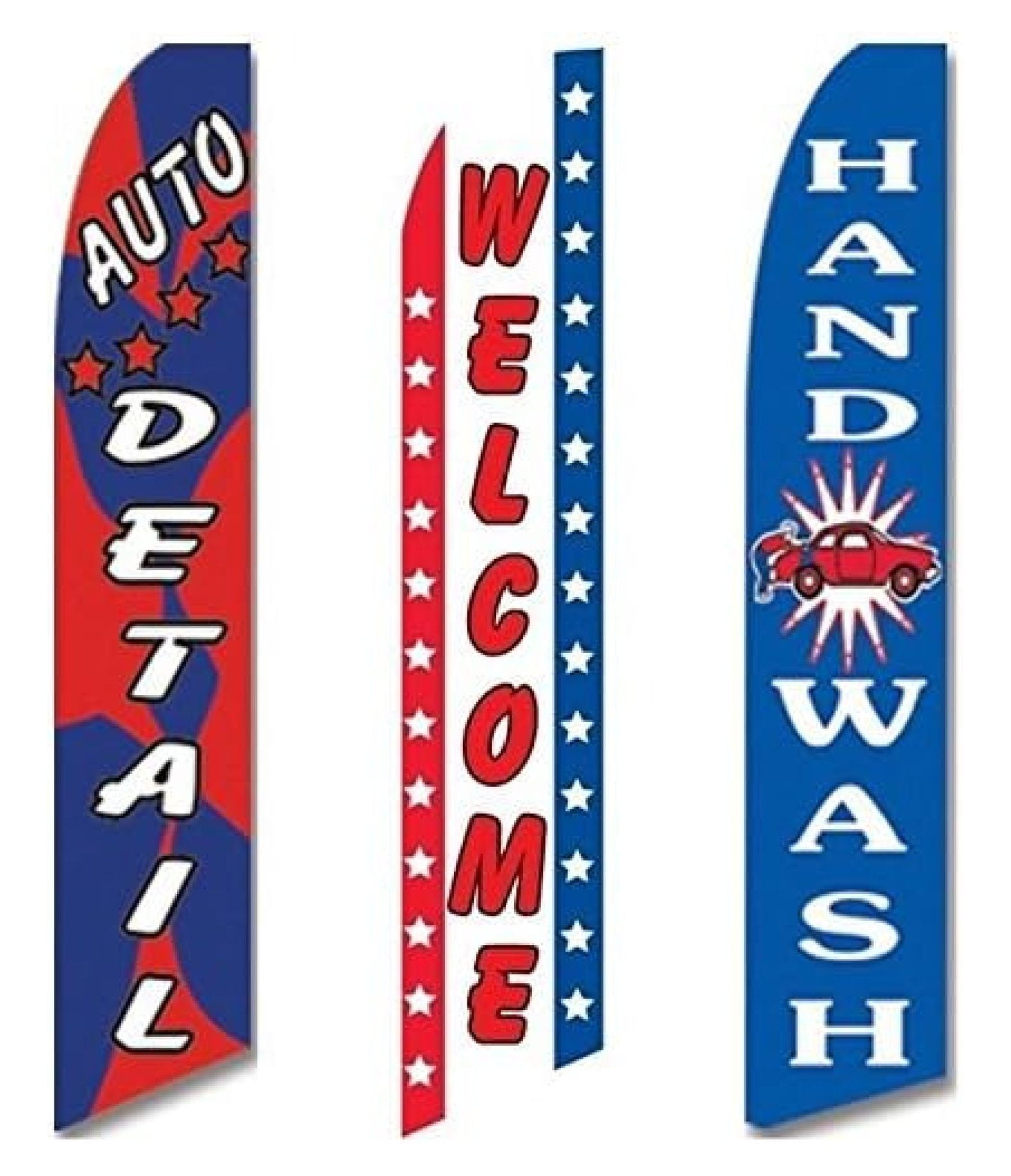 3 Swooper Flags Welcome Hand Wash Auto Detail Shop Car Wash OPEN ...