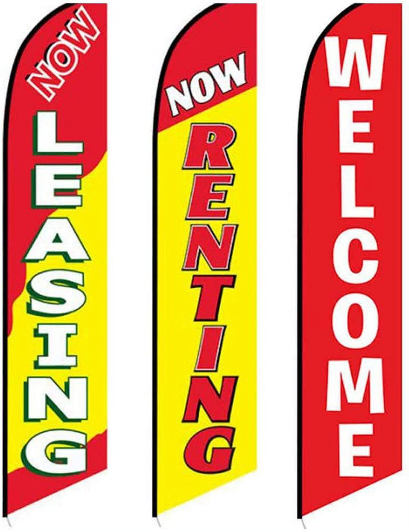 3 Swooper Flags Welcome Now Leasing Now Renting Advertising - Walmart.com