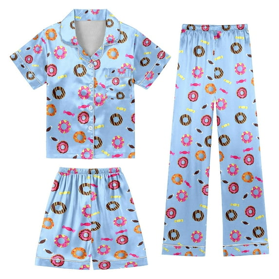 3 T Pajamas for Toddlers Girls Button-Down Pjs Short Sleeve Top Shorts ...