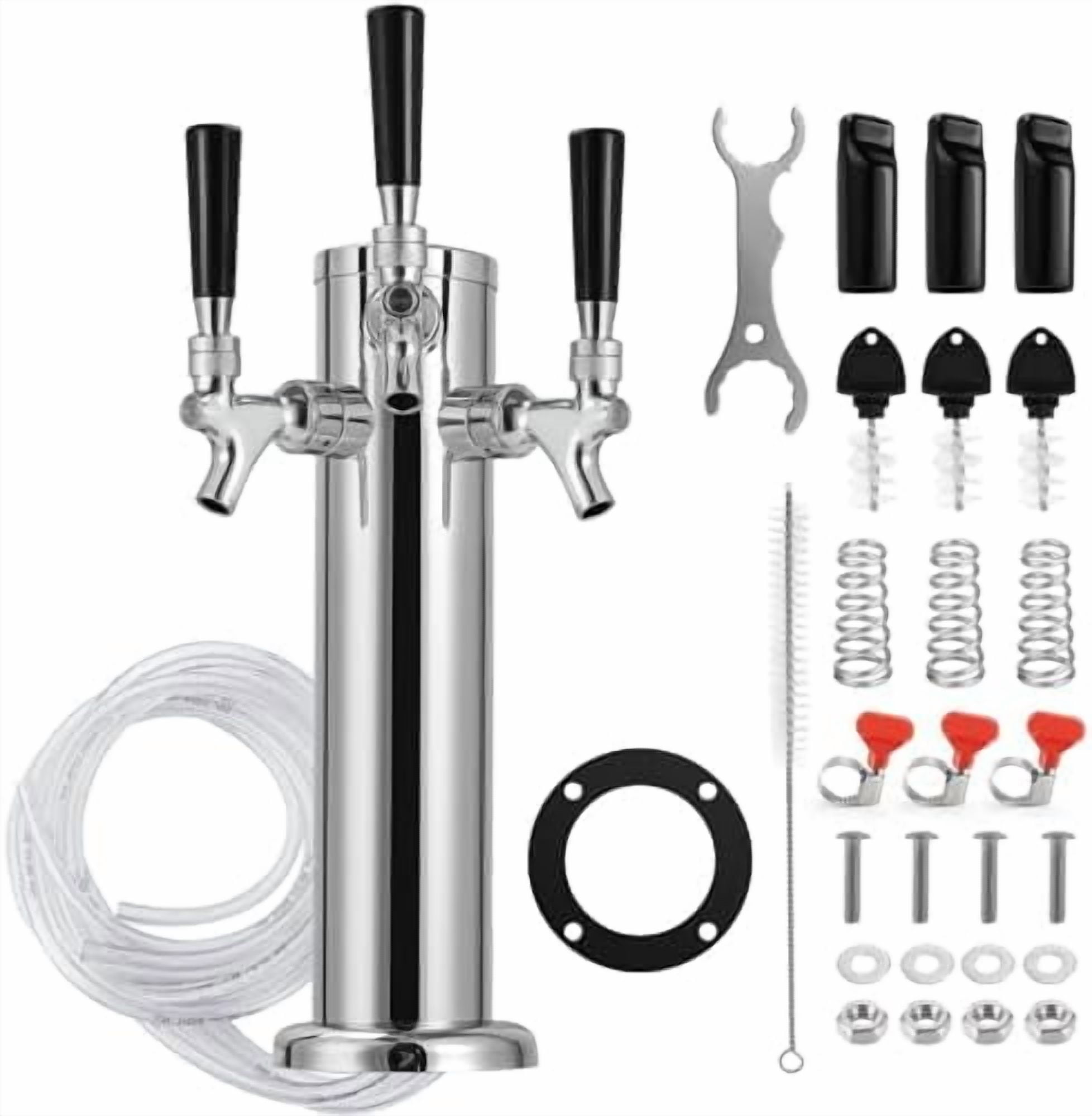 3 Tap Kegerator Tower Beer Tap Tower, Stainless Core Beer Faucet ...