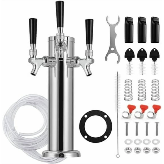 3 Tap Kegerator Tower Beer Tap Tower, Stainless Core Beer Faucet ...