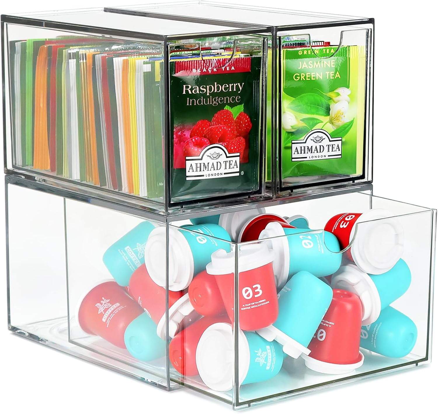 3 Tea and Coffee Organizer and Storage, Acrylic Tea Bag Holder ...