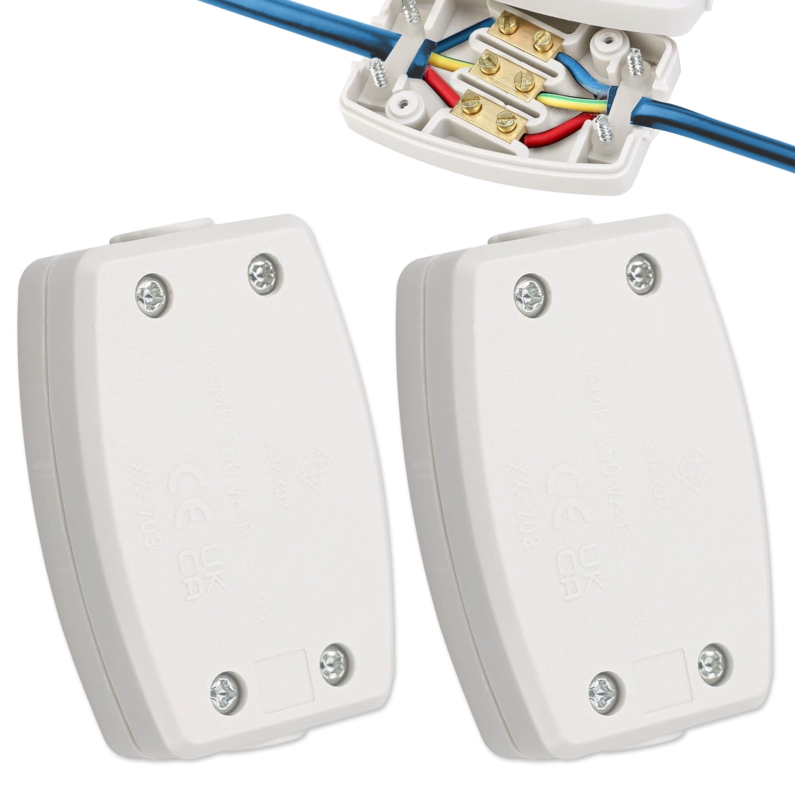 3 Terminal Electrical Junction Box, 2 Pcs White Electrical Cable ...