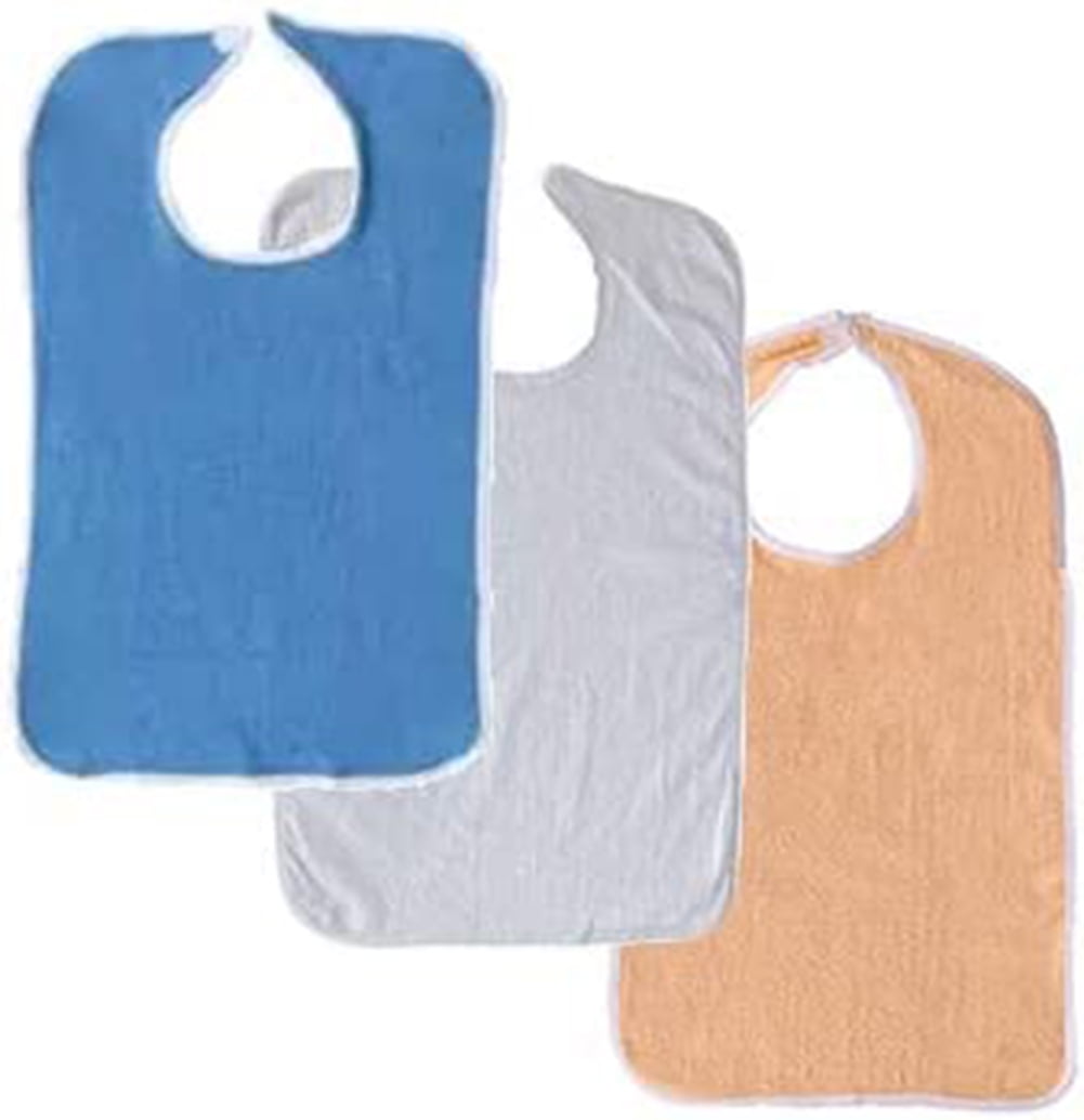 3 Terry Adult Bib with Hook and Loop Closure (Royal, White, Peach ...