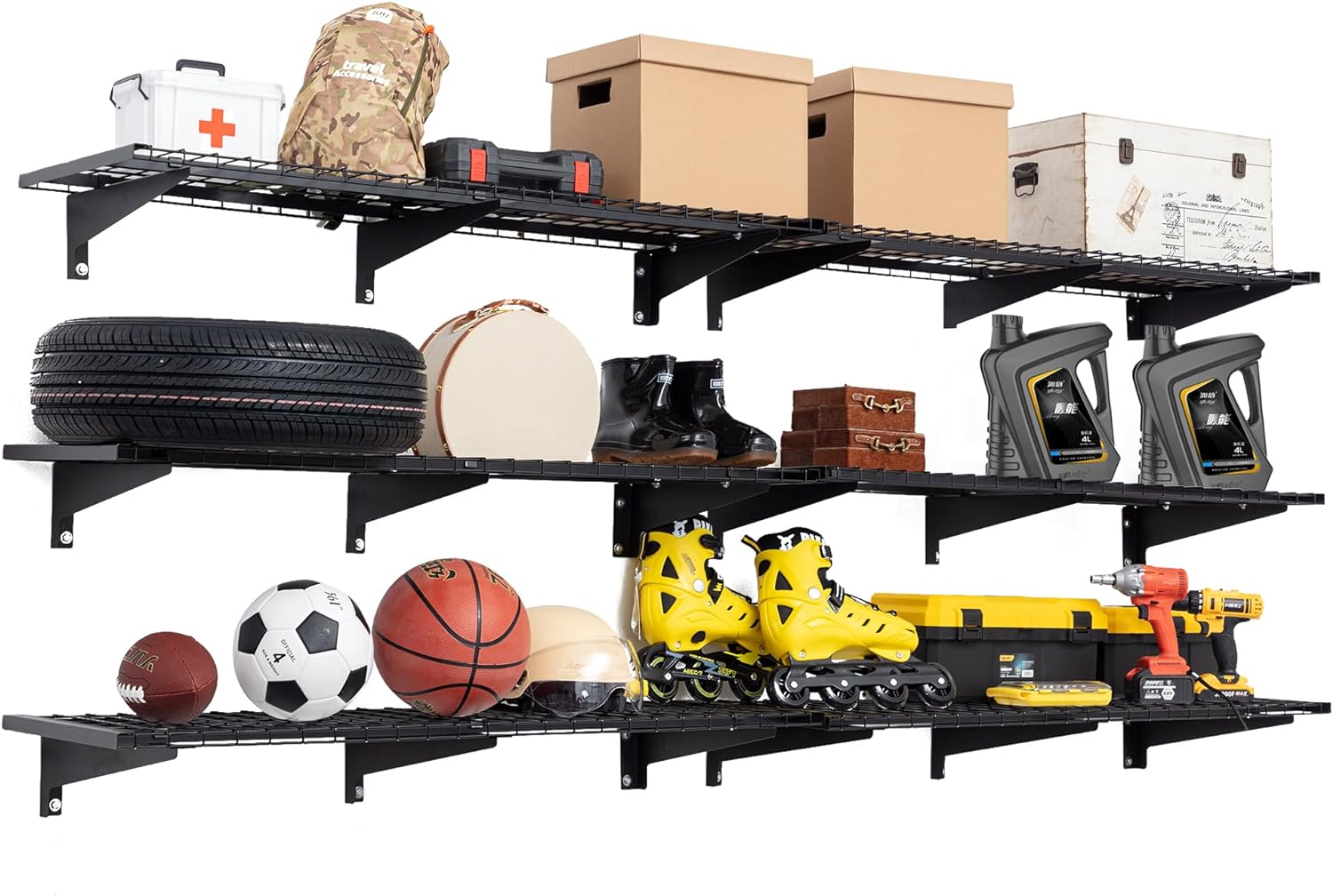 3 Tier 1.3x4ft Garage Storage Shelving Wall Mounted,Loads 900 lbs Heavy ...