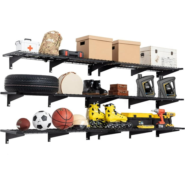 3 Tier 1.3x4ft Garage Storage Shelving Wall Mounted,Loads 900 lbs Heavy ...