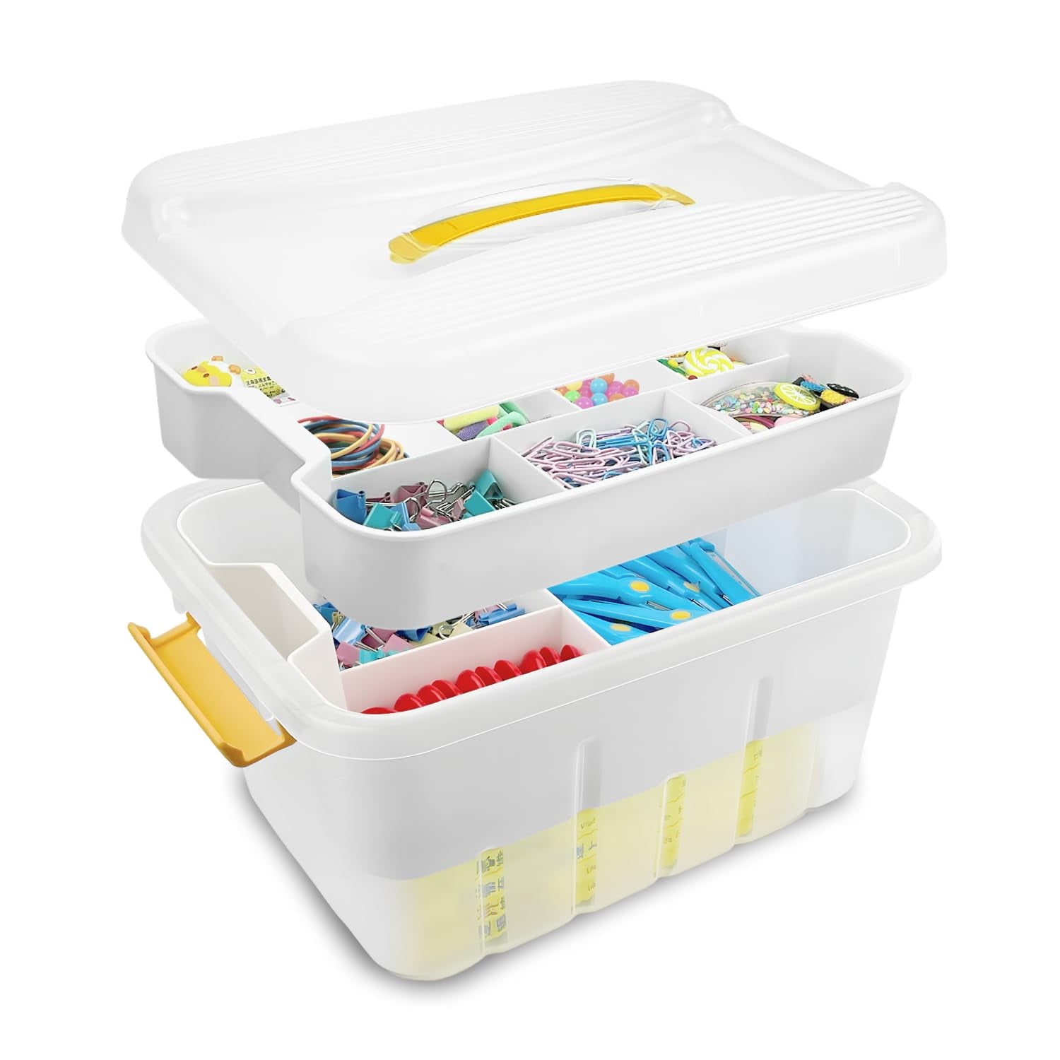3-Tier 12 QT Plastic Craft Storage Containers with 2 Removable Tray ...