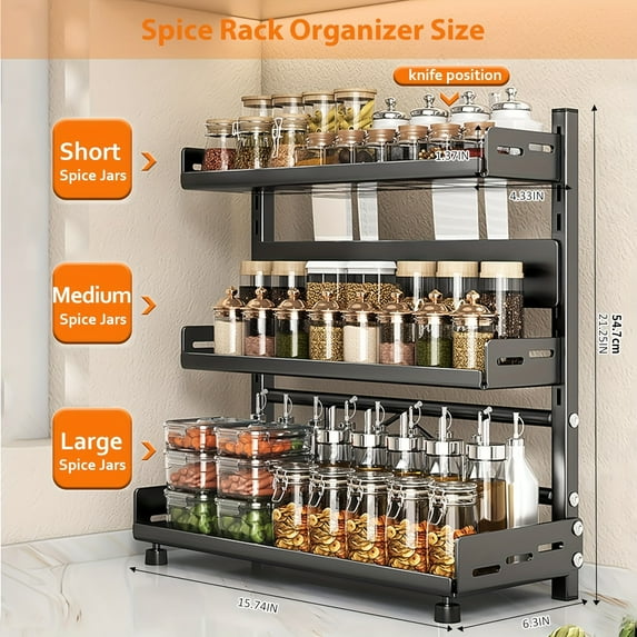 3-Tier 15.75 Inch Metal Spice Organizer: Rustproof, Height Adjustable ...