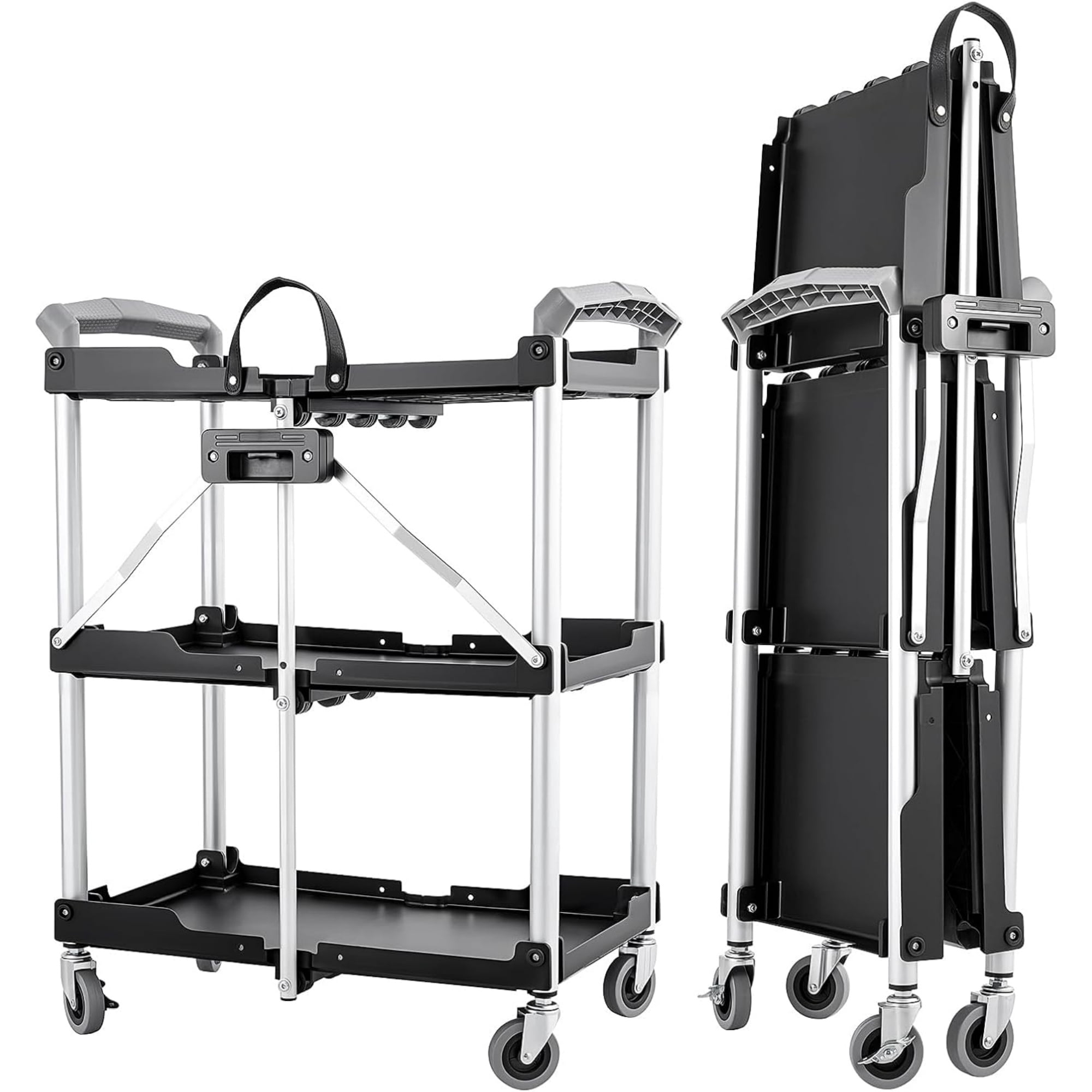 3-Tier 240LBS Load Collapsible Rolling Utility Cart with Wheels for ...