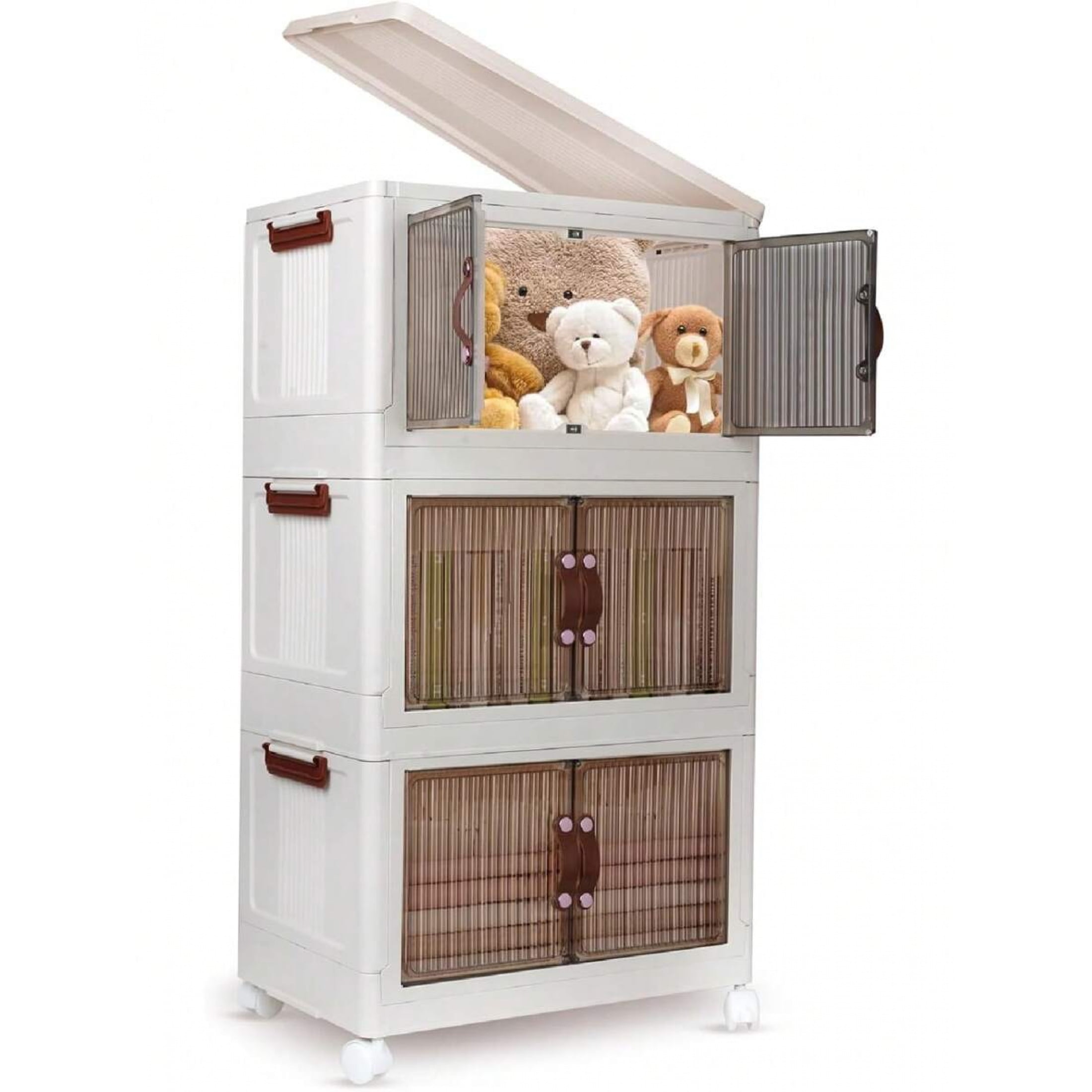 3 - Tier 34QT Stackable, Collapsible PVC - Framed Storage Bins with ...