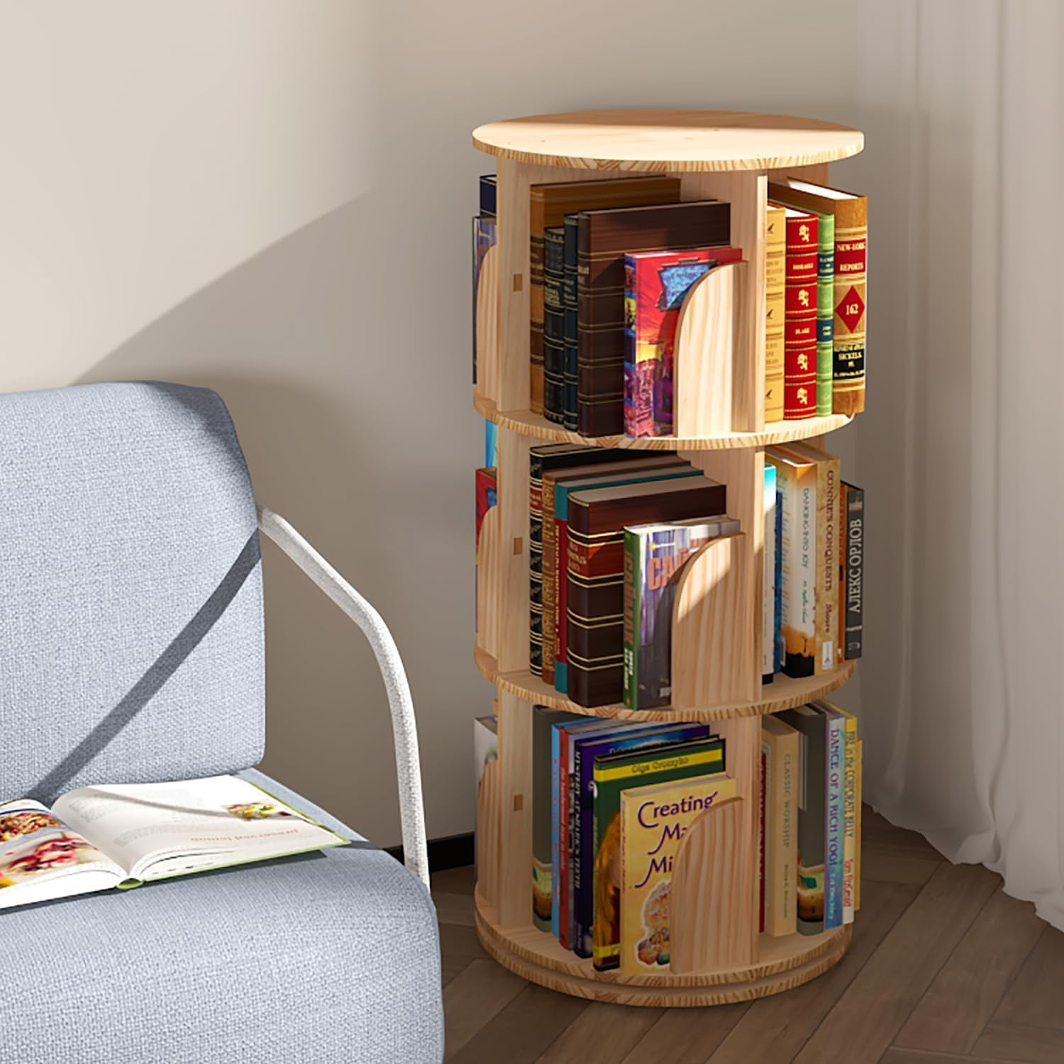 3 Tier 360 Display Rotating Bookshelf, Revolving Bookcase for Kids ...