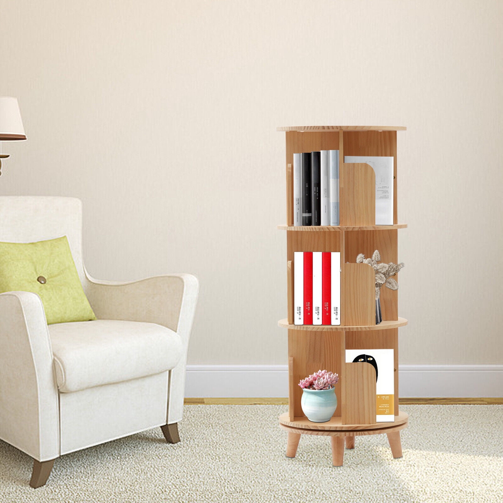 3 Tier 360 Rotating Bookshelf Display Bookcase Floor Standing Bookcase ...