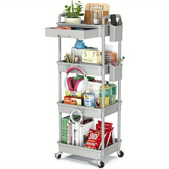 3-Tier & 4-Tier Office Rolling Utility Cart with Drawer ...