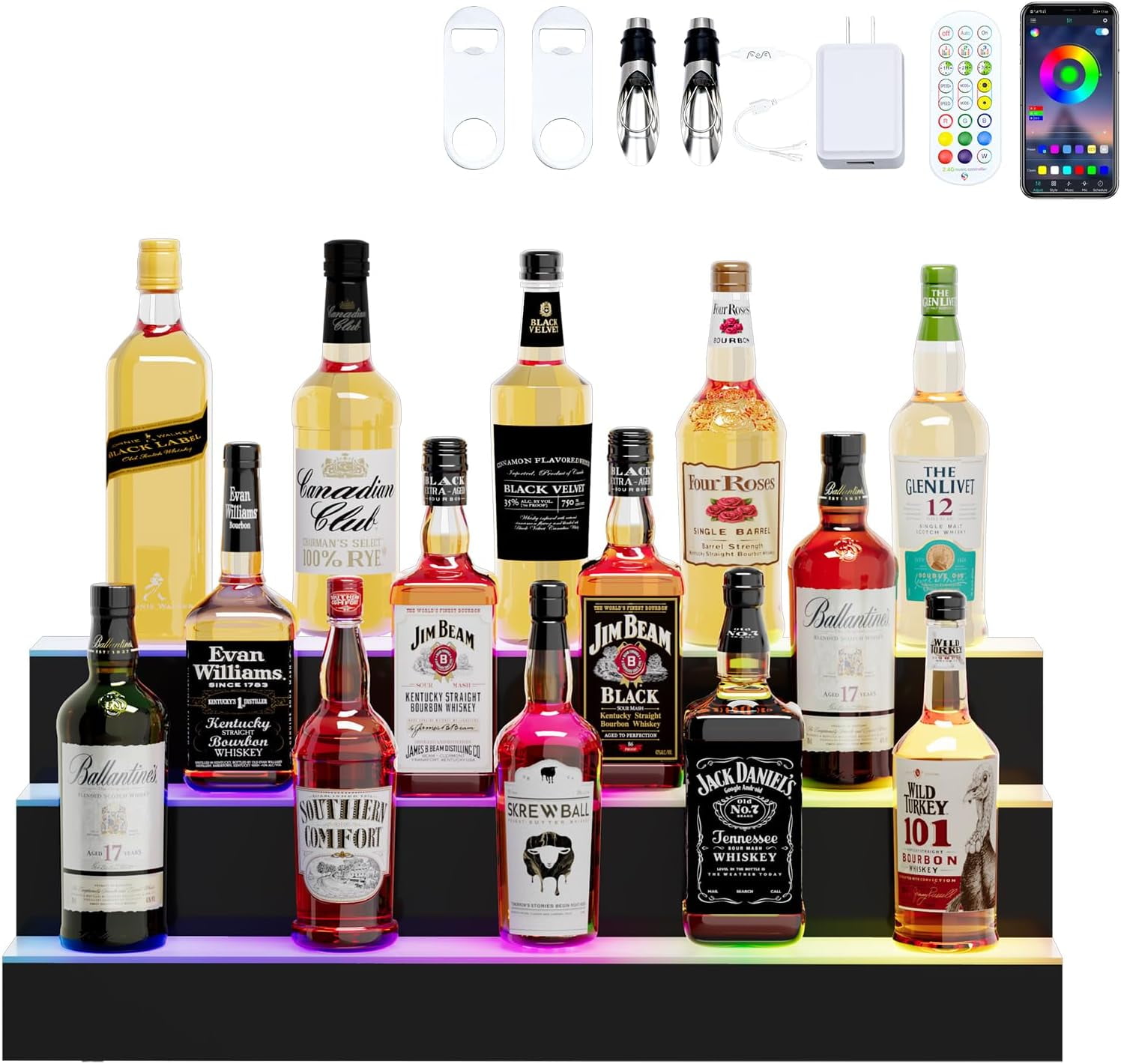 Liquor Bottle Display Shelf - Illuminated Wine Racks with Multi-Color ...