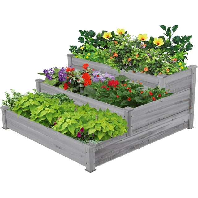 3 Tier 47 x 47 x 22in Raised Garden Bed Horticulture Outdoor Elevated ...