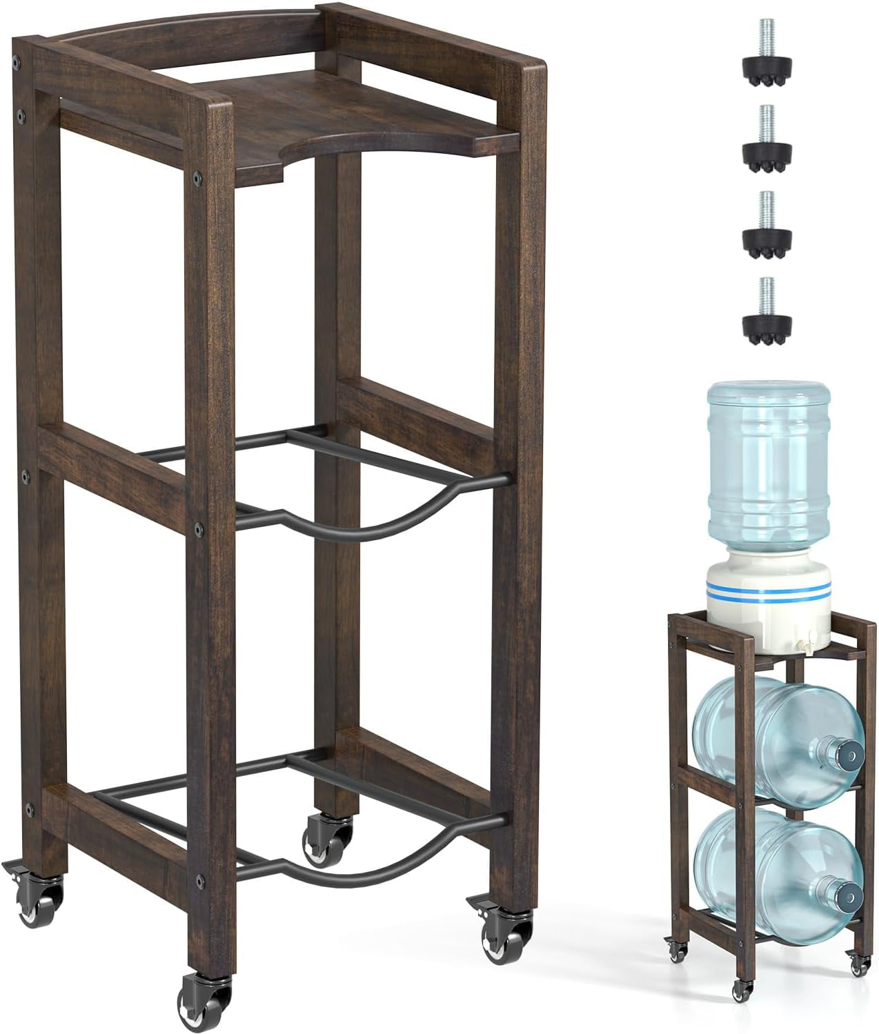 3-Tier 5 Gallon Water Jug Holder with Top Shelf – 4 Metal Wheels or ...