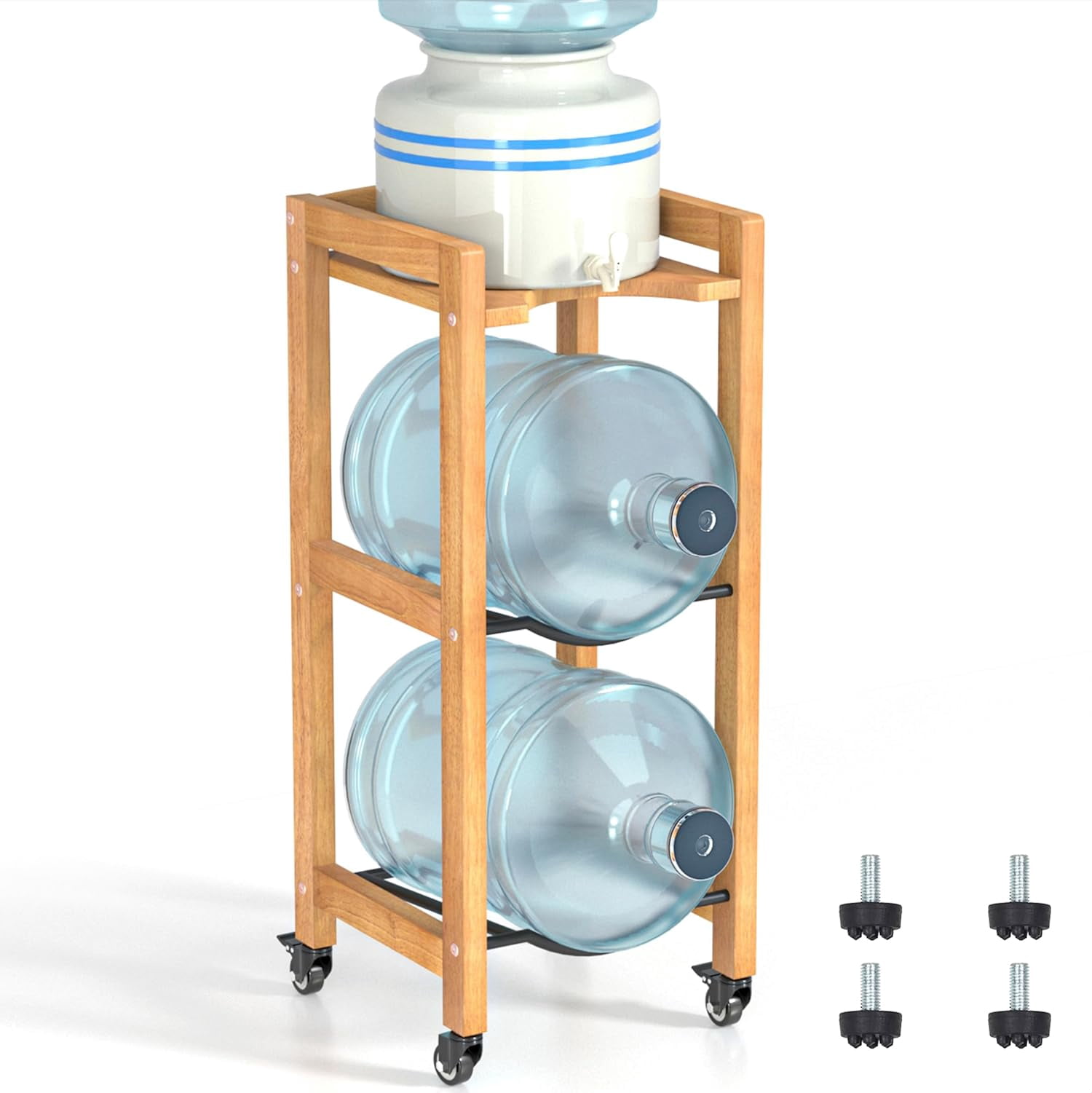 3-Tier 5 Gallon Water Jug Holder with Top Shelf - 4 Metal Wheels or ...