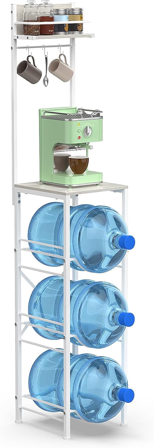 3-Tier 5 Gallon Water Jug Holder with Wood Storage Shelve 3 Hooks, 5 ...