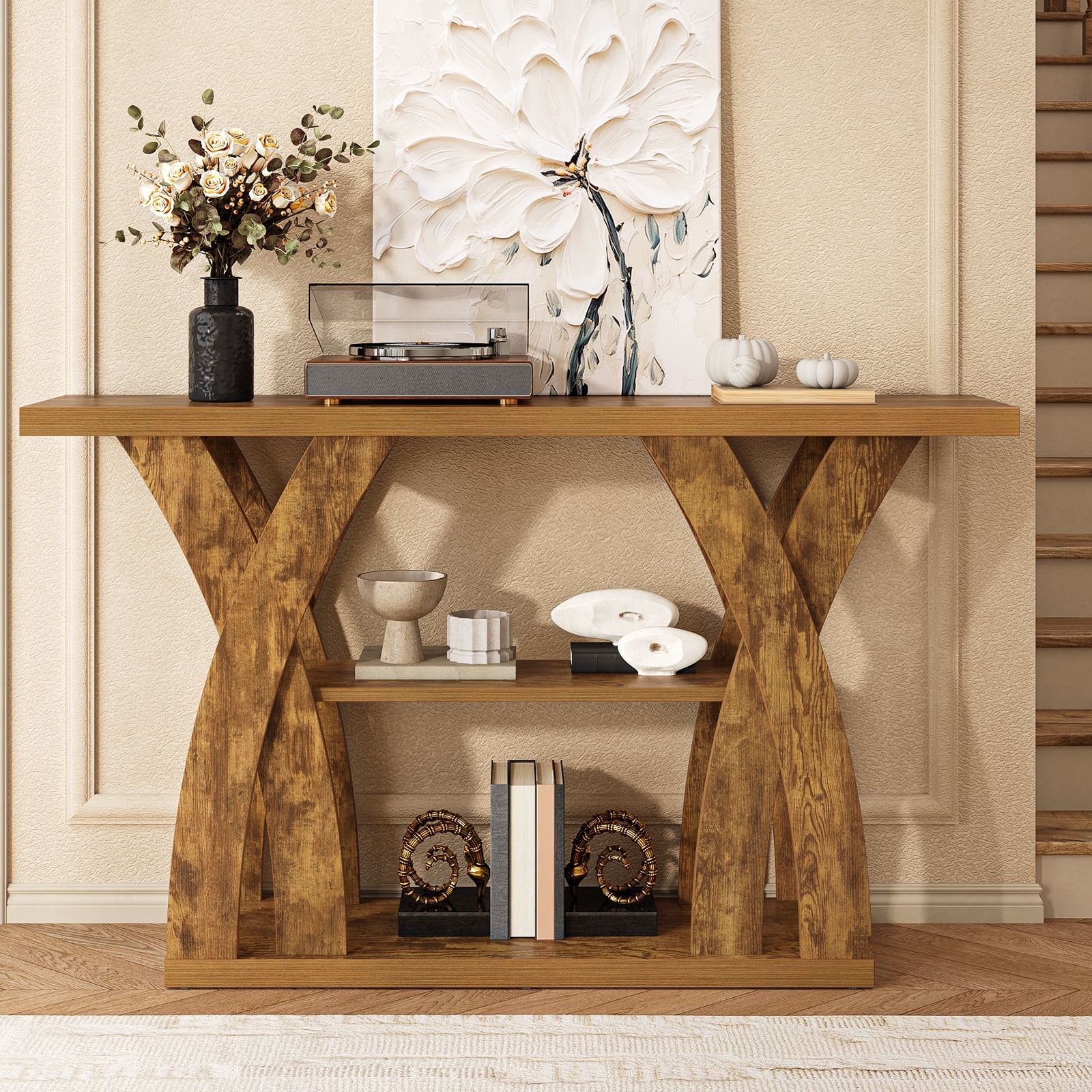 Tarnorci 3 Tier 54.33" Wood Console Accent Side Table Brindle End Table Hallway Room Decor ...