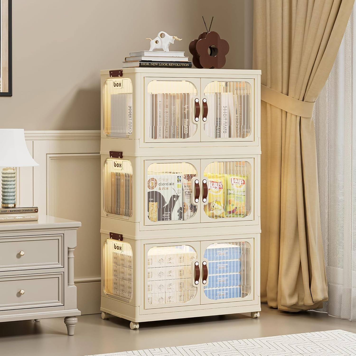 3 Tier 84QT/21Gal Stackable Plastic Storage Cabinet Bins with Lids and ...