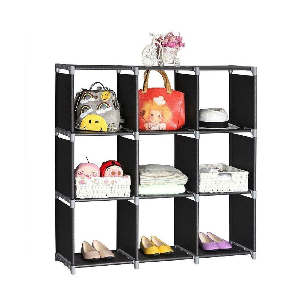 3 Tier 9 Cube Closet Organizer Shelf Bookcase Storage Cabinet Black ...