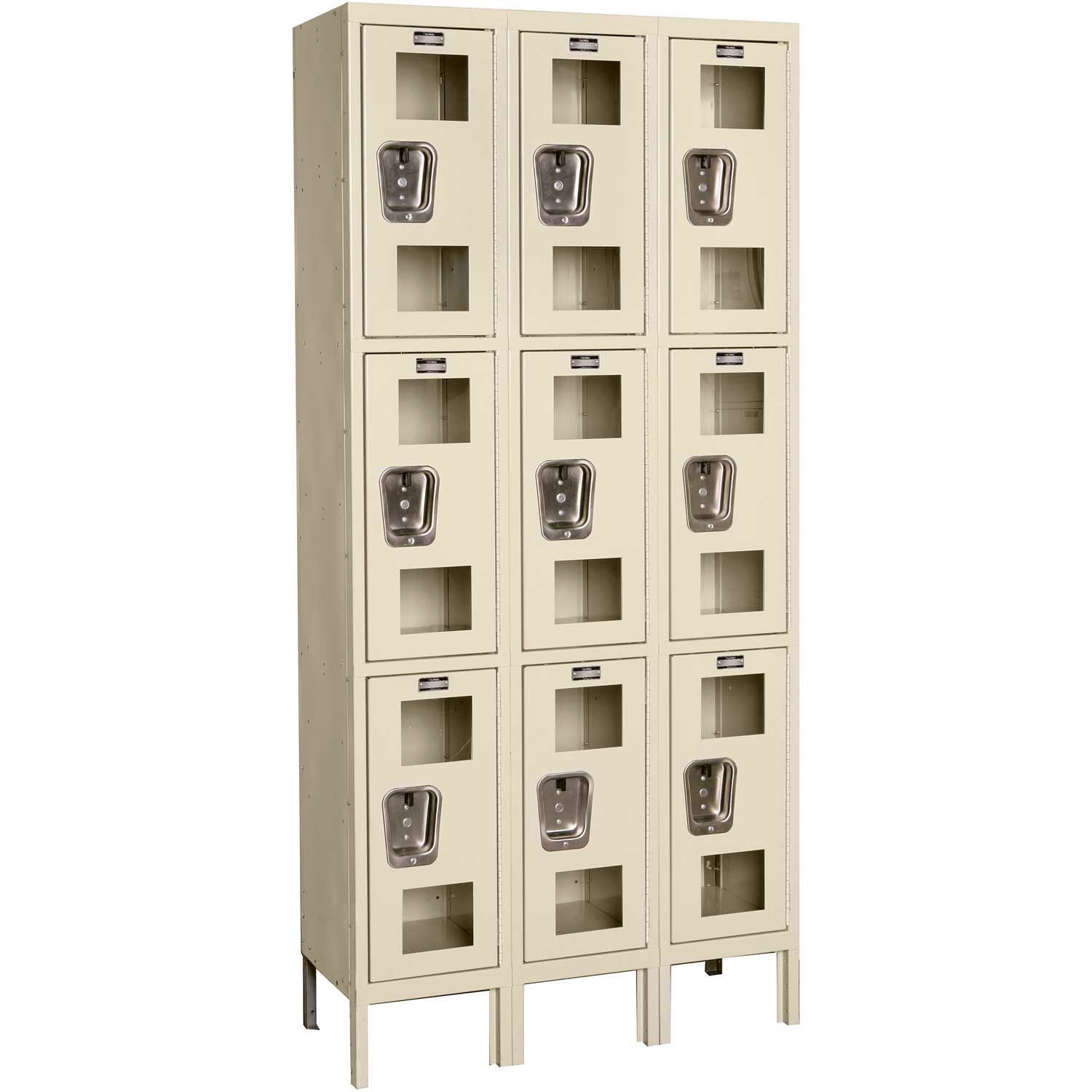 3-Tier 9 Door Clear View Locker, 12"W x 18"D x 24"H, Tan, Unassembled ...
