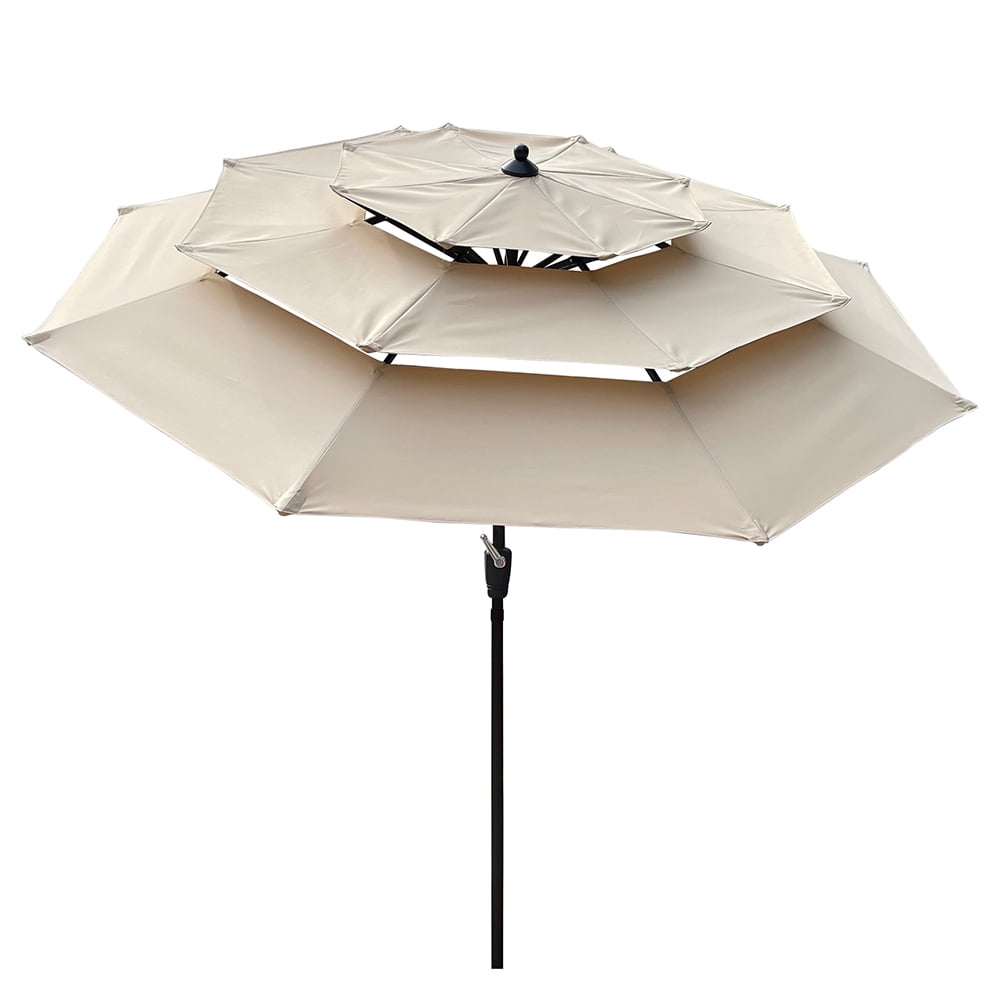 3 Tier 9ft All Weather Outdoor Patio Umbrella With Crank System Push