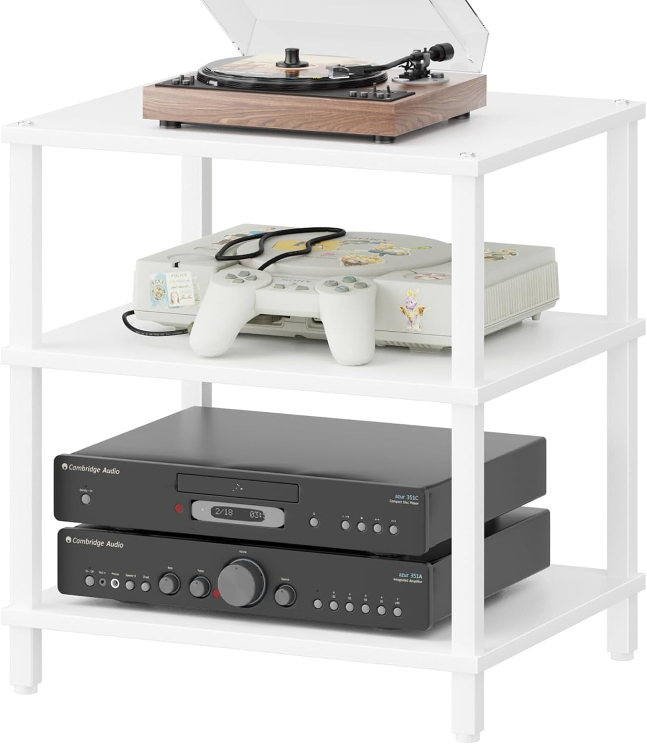 3-Tier AV Media Player Stand, White Stereo Cabinet, Modern Stereo ...