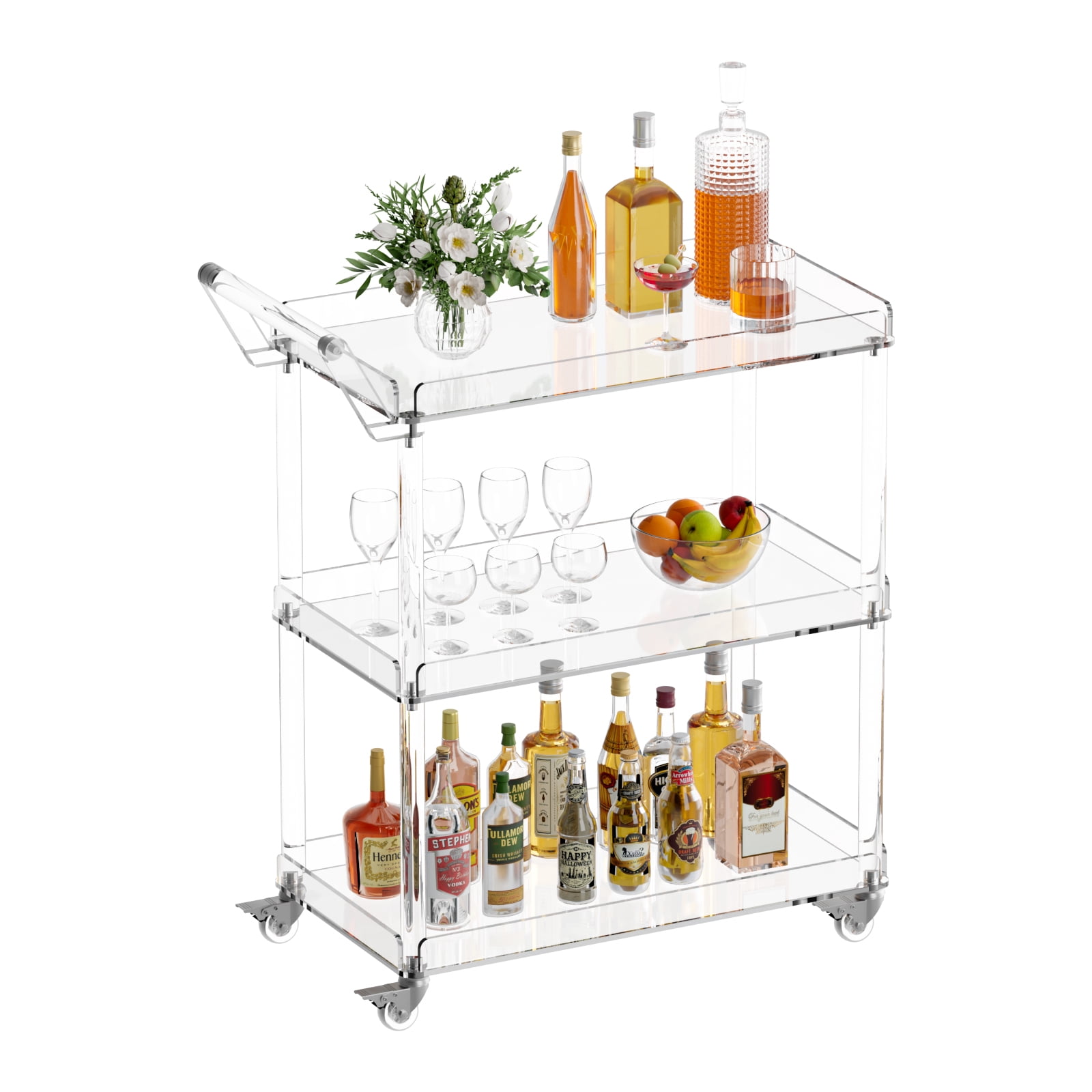 3-Tier Acrylic Bar Cart, Rolling Bar Carts for The Home, Mobile Drink ...