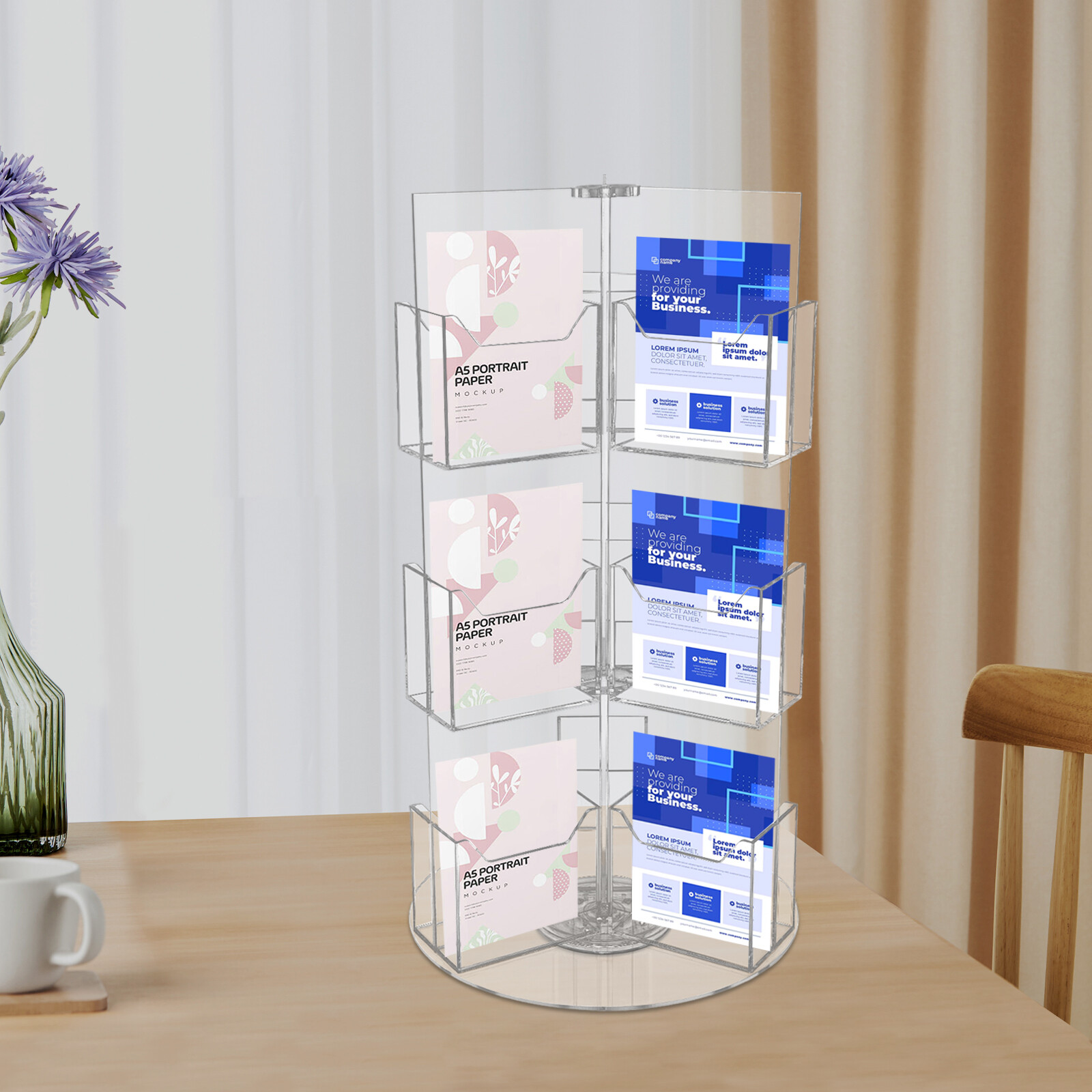 3-Tier Acrylic Brochure Holder 18-Pocket Display Stand, 360° Swivel ...