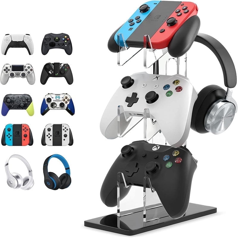 3 Tier Acrylic Game Controller Holder Universal Gaming Stand For Dual Controllers And Headset