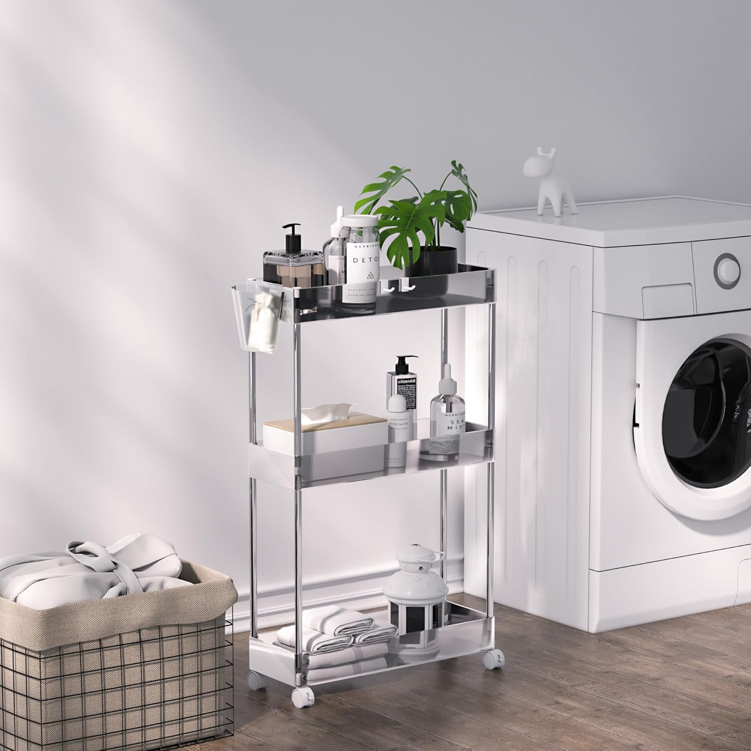 3-Tier Acrylic Rolling Cart, Utility Cart for Kitchen Storage, Mobile ...