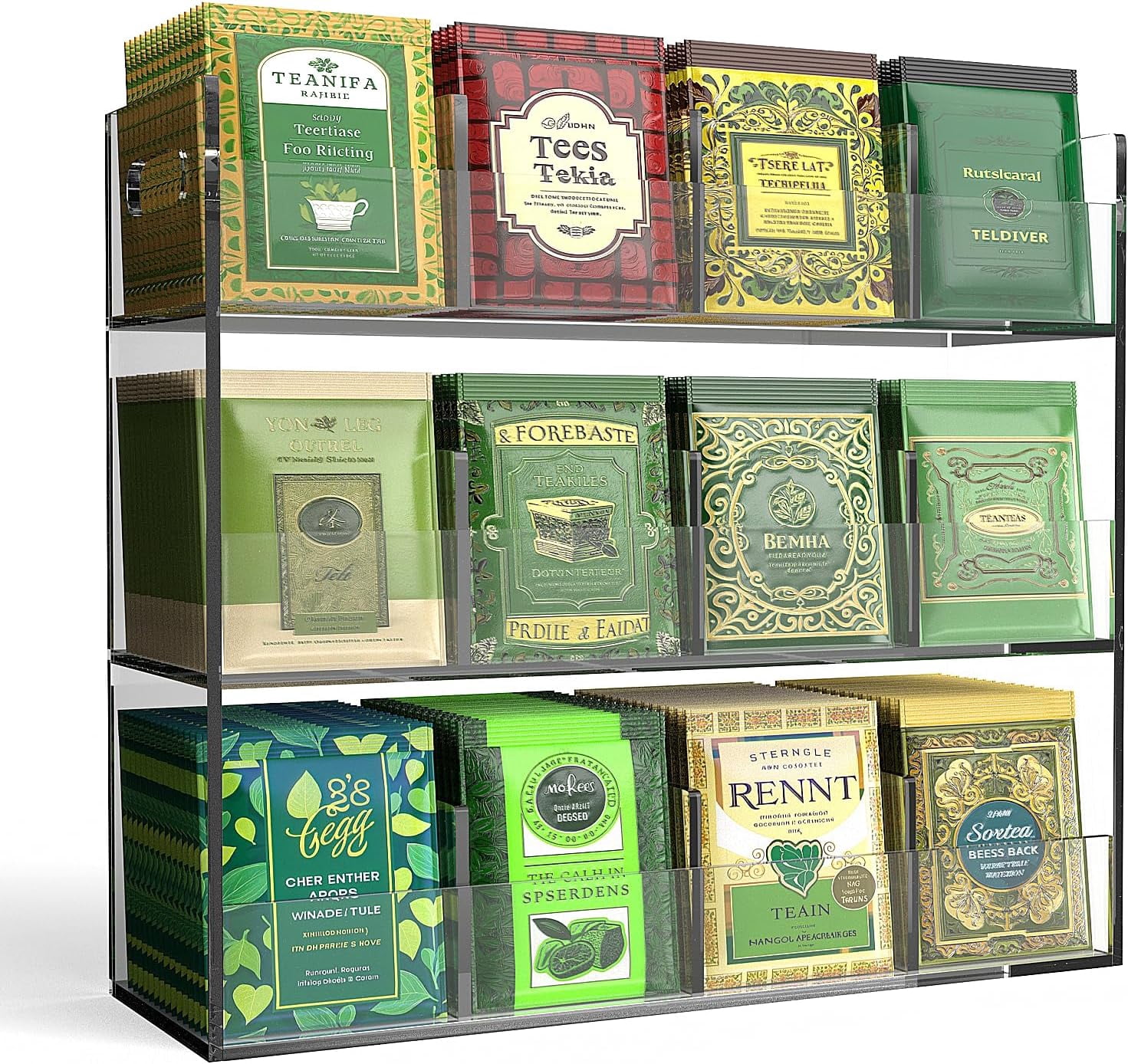 3-Tier Acrylic Tea Bag Organizers and Storage Box, 12 Compartment ...