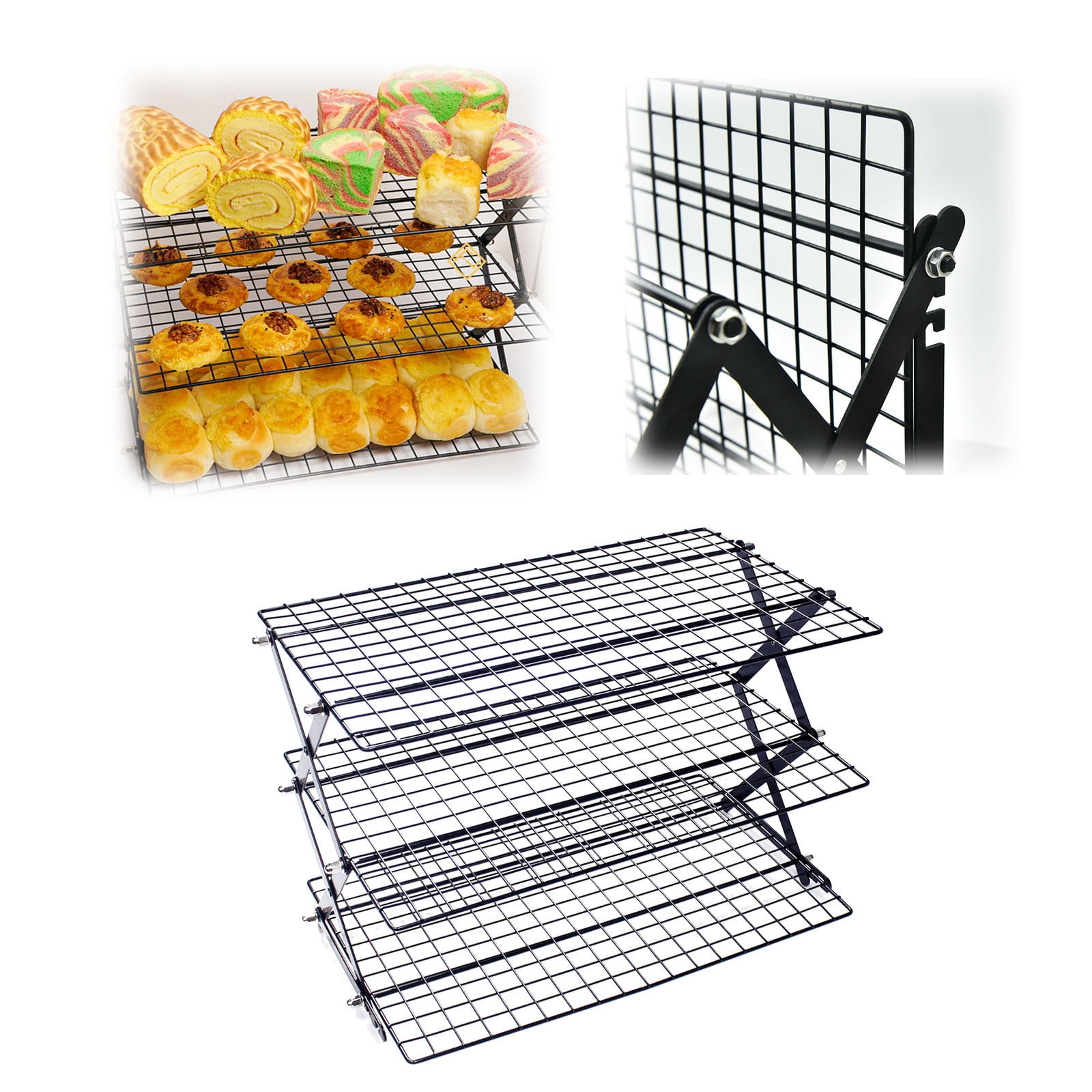 3-Tier Adjustable Cooling Rack for Baking, Collapsible Cookie Drying ...