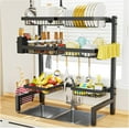 3-Tier Adjustable Dish Drying Rack with 6 Baskets, Over Sink Extensible ...
