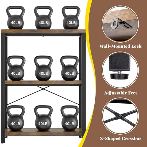 3-Tier Adjustable Heavy Duty Bookshelf, Industrial Wooden Open Storage ...