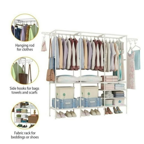 3 Tier Adjustable Metal Garment Rack with Shoe Heavy Duty Freestanding ...