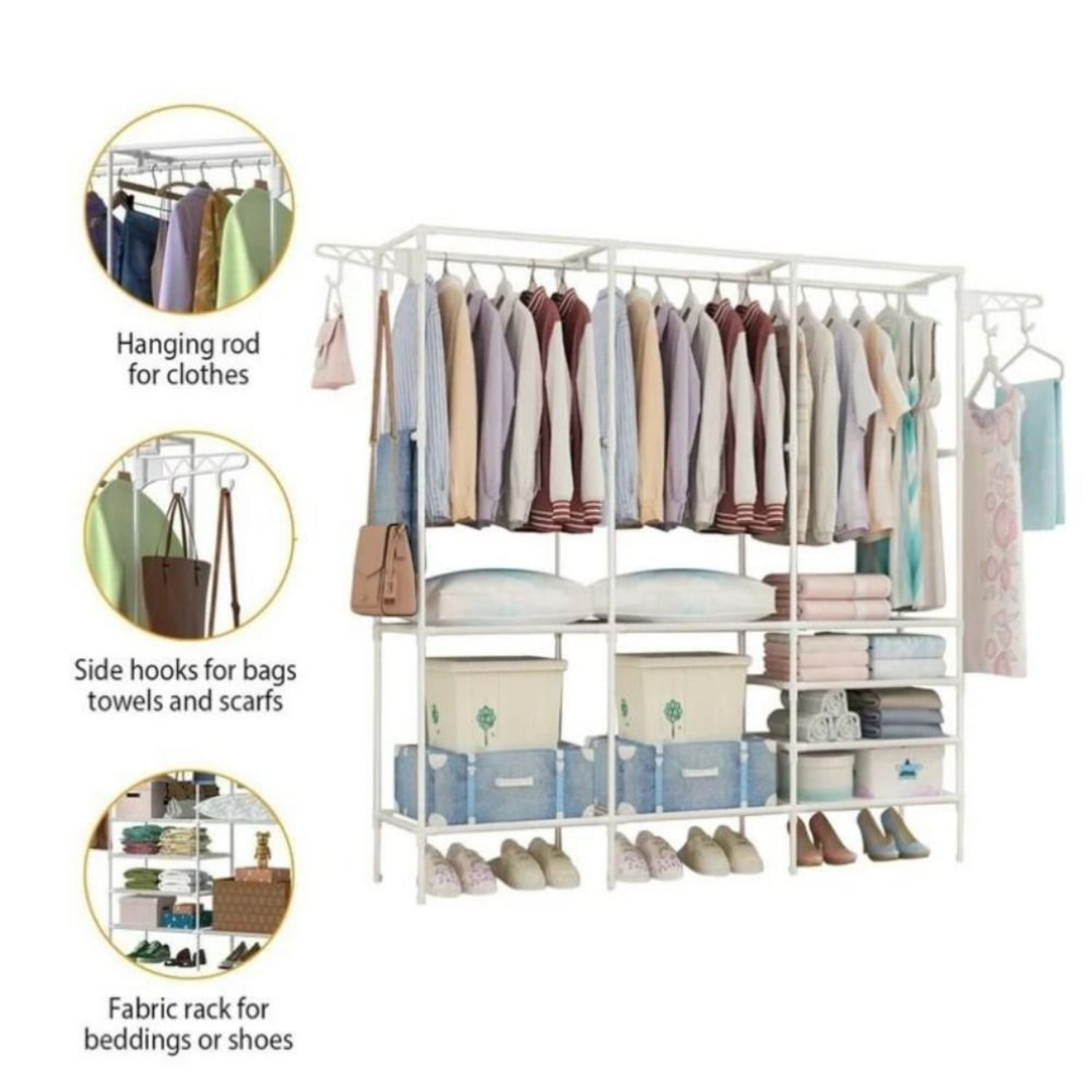 3 Tier Adjustable Metal Garment Rack with Shoe Storage Heavy Duty ...