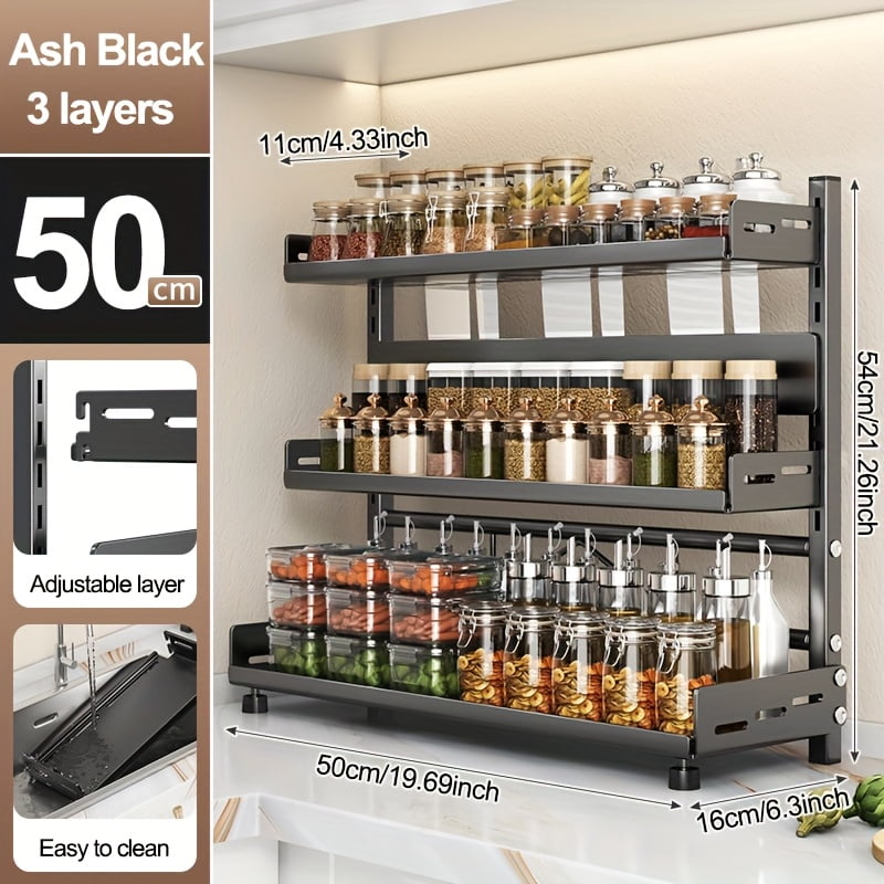 3-Tier Adjustable Metal Spice Rack Organizer for Kitchen Countertop ...