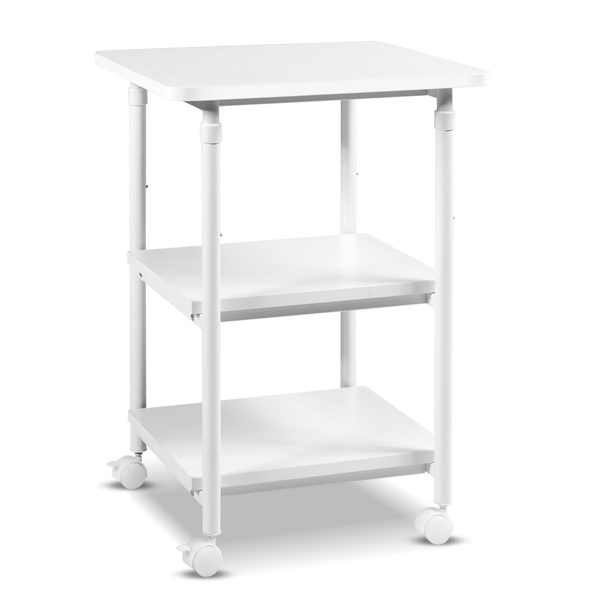3-Tier Adjustable Printer Stand Rolling Printer Cart Storage Rack White ...